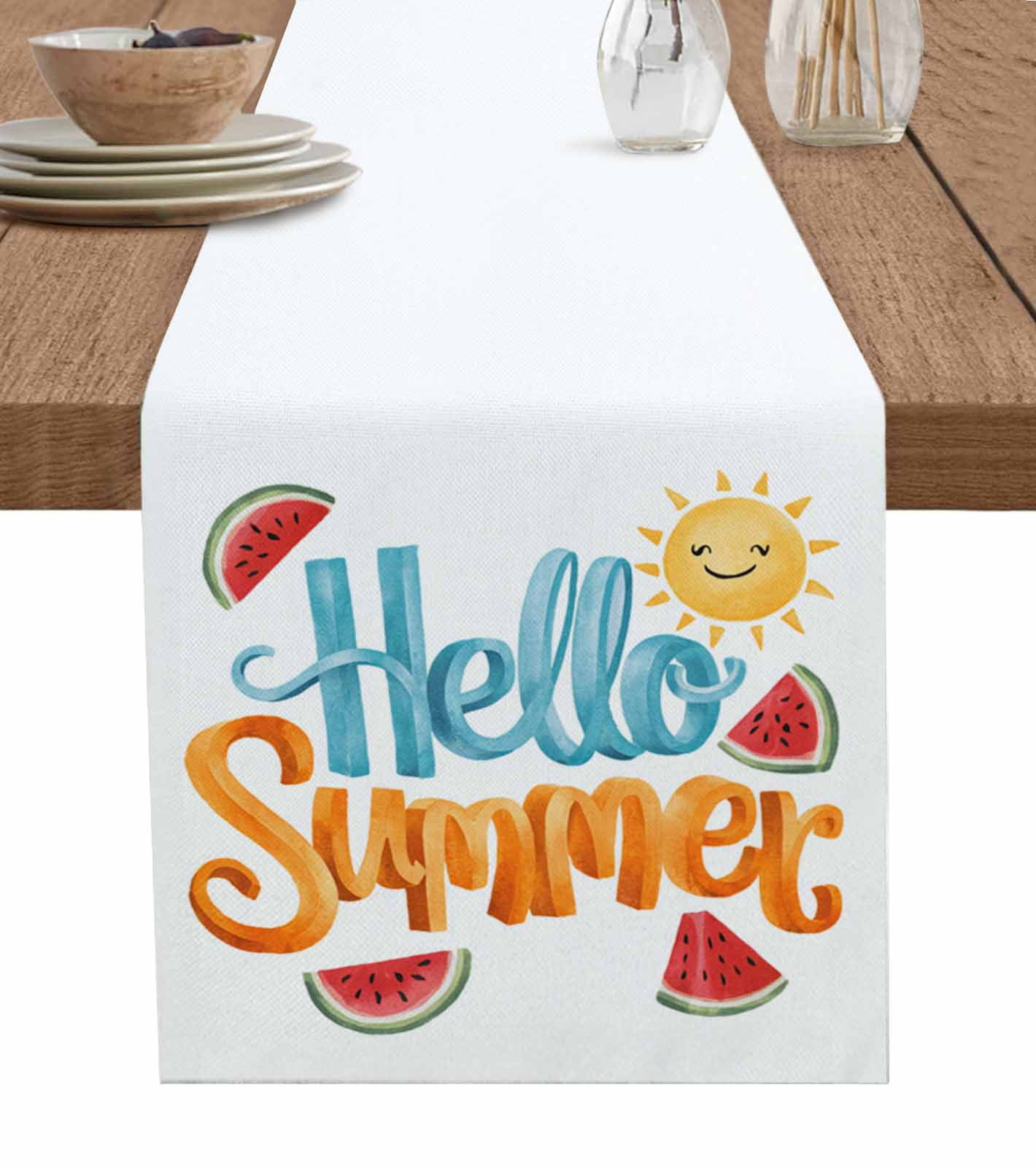 Hello Summer Table Runner Cotton Linen 120 Inch Holiday Dresser Scarves ...
