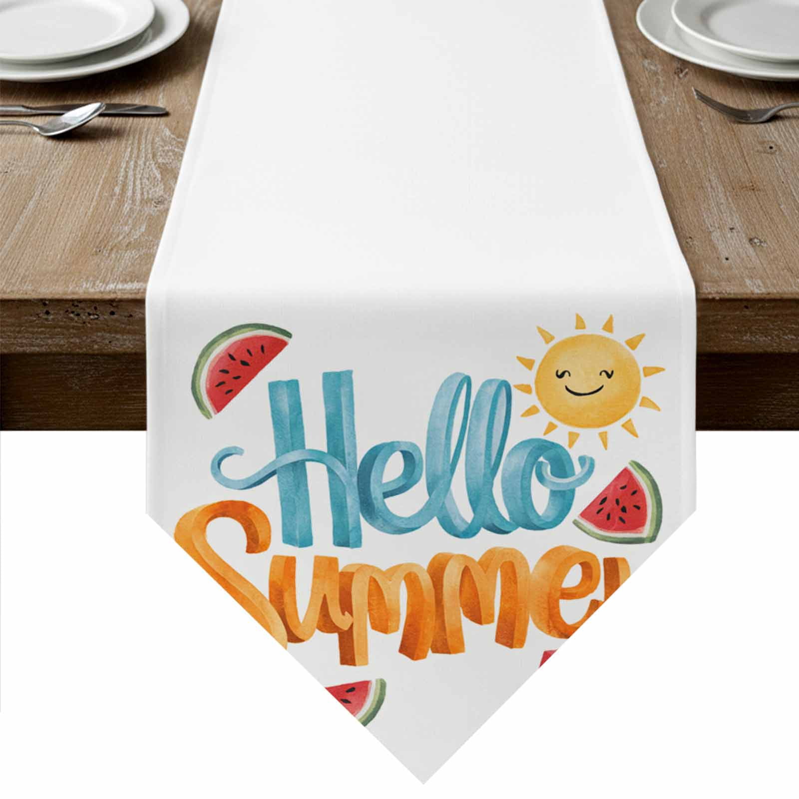 Hello Summer Table Runner Linen Burlap Table Runner 60 Inches Long ...