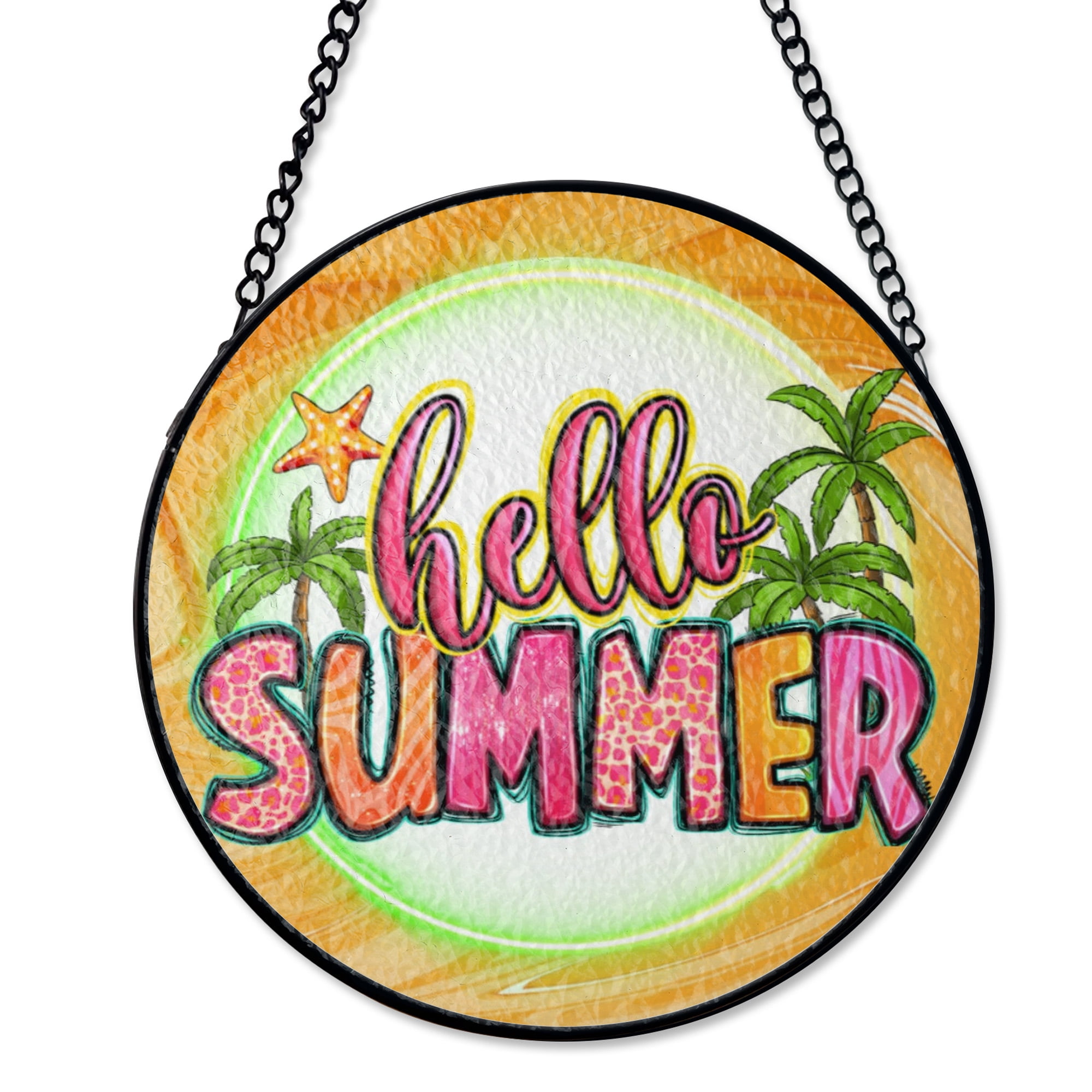 Hello Summer Time Sun Suncatcher Stained Glass Style UV Printed Glass ...