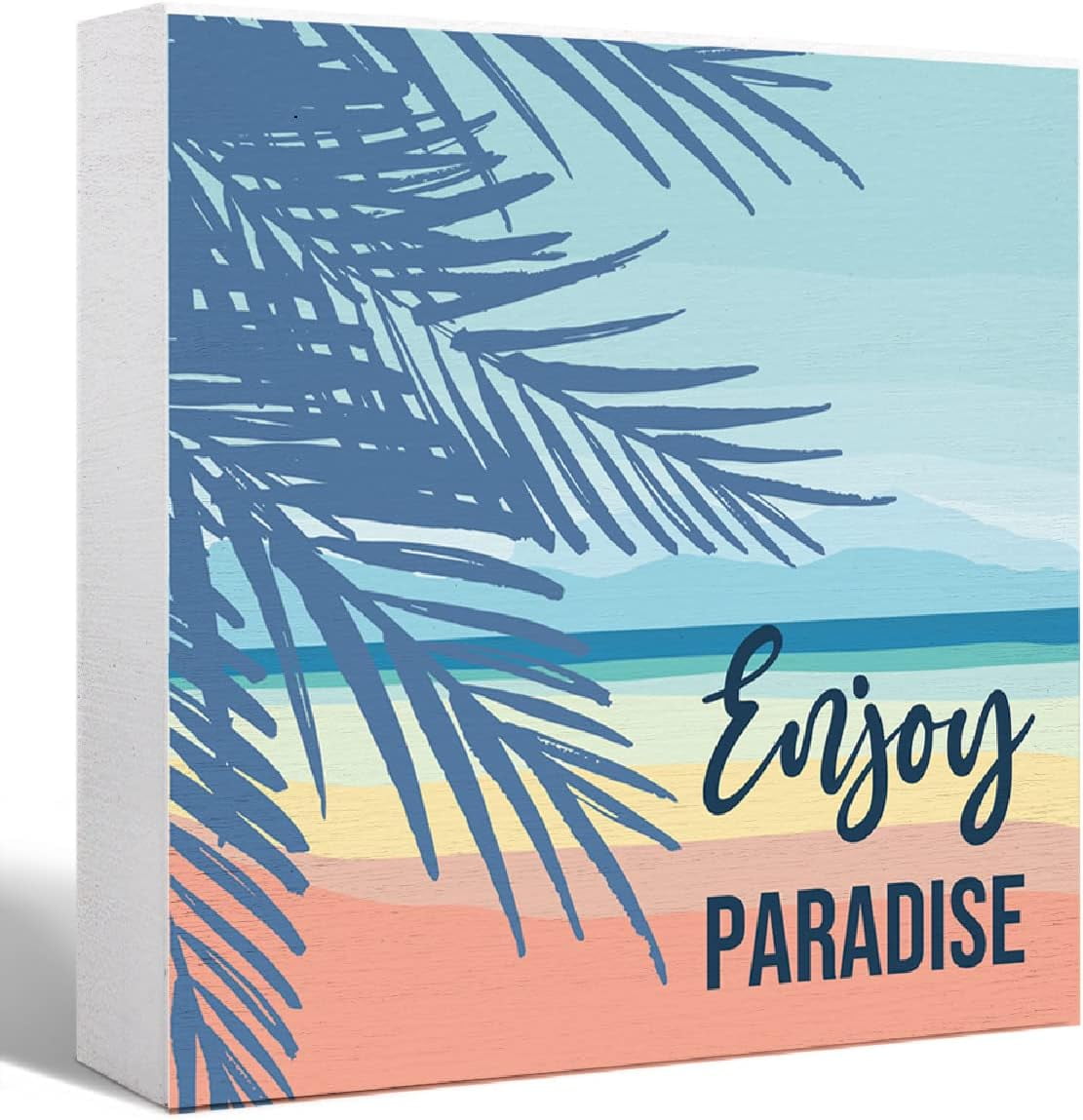 Hello Summer Tropical Plants Wood Box Sign Enjoy Paradise Wooden Block ...