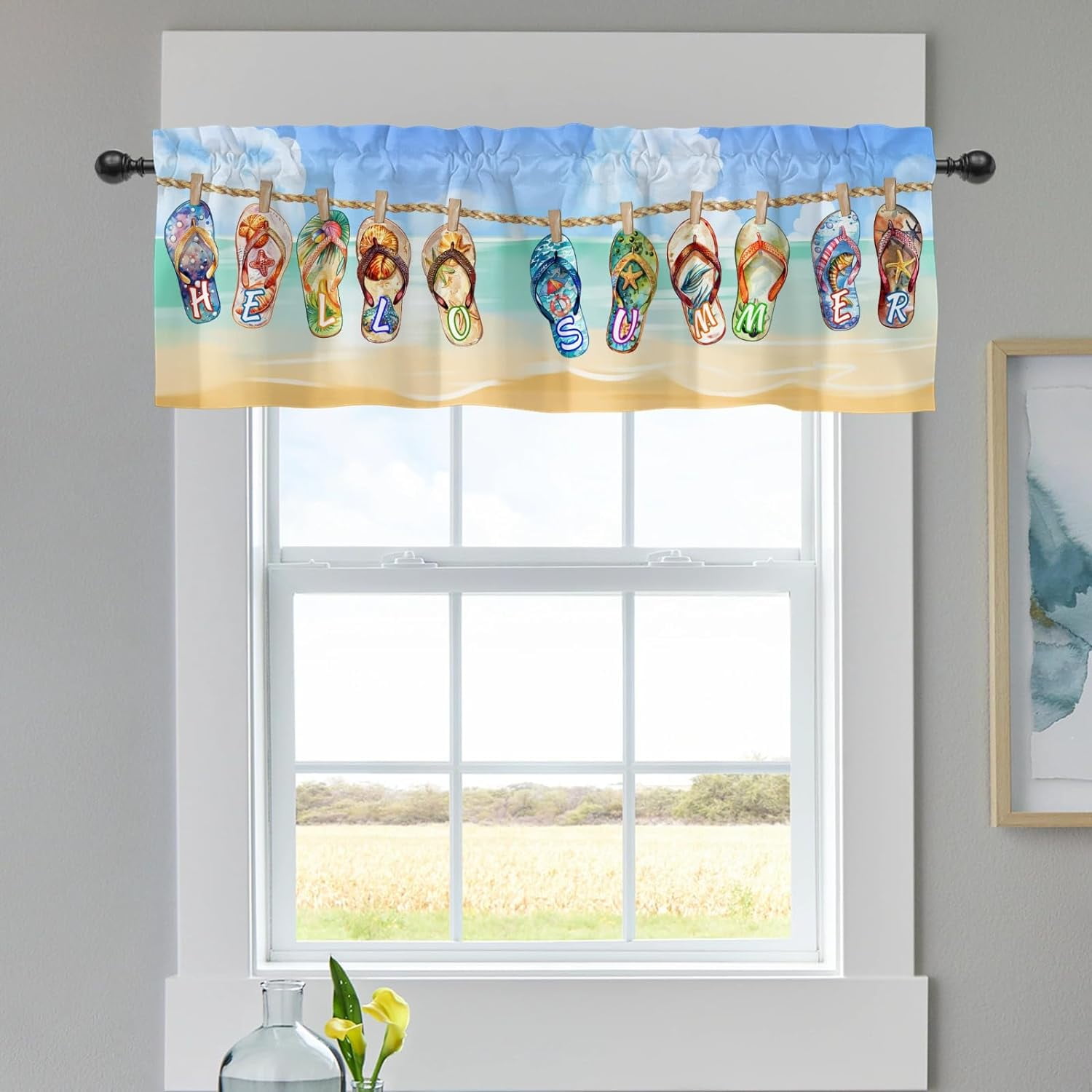 Hello Summer Vibe Flip Flop Kitchen Curtains Valance for Windows ...