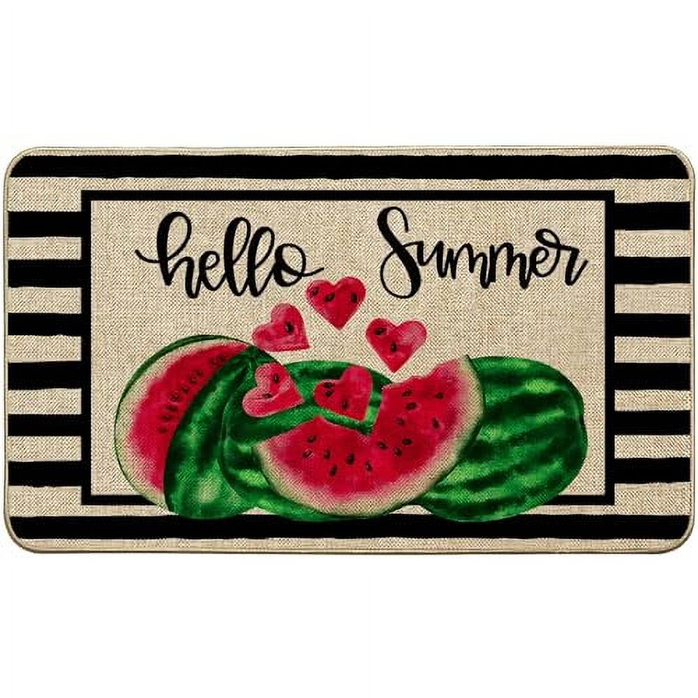Hello Summer Watermelon Doormat Indoor Outdoor Rug Black Stripes Cool ...