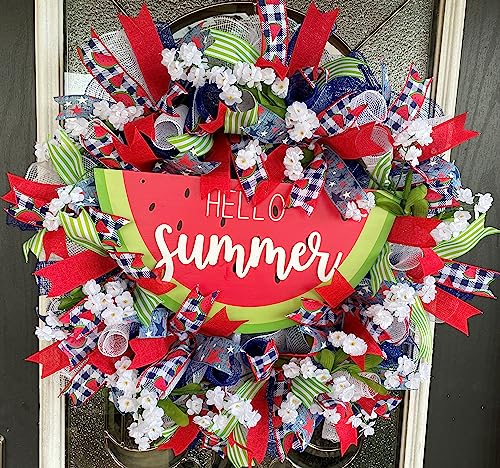 Hello Summer Watermelon Floral Patriotic Memorial Day Through Labor Day ...