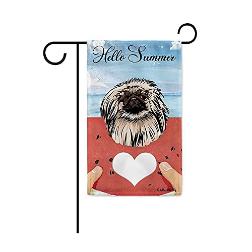 Hello Summer Watermelon Garden Flag Pekingese Dog Have a Fun Flag Beach ...