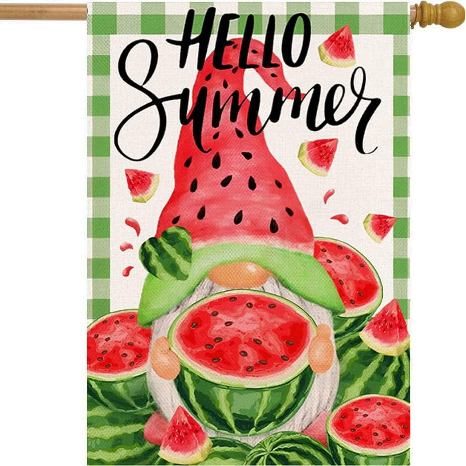 Hello Summer Watermelon House Flag 28 x 40 Inch Summer Gnome Decorative ...