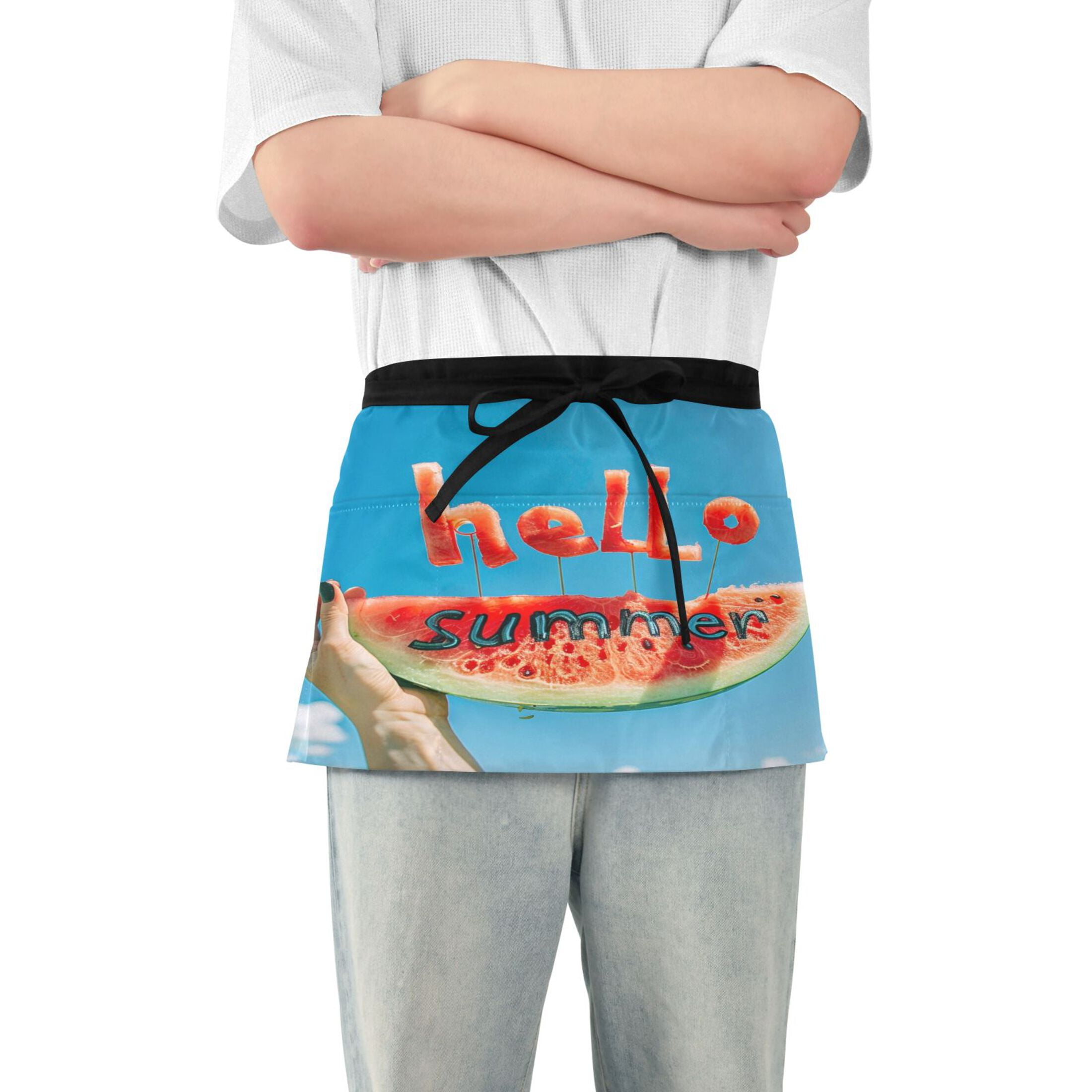 Hello Summer Watermelon Server Apron with 3 Pockets Waterproof Waitress ...