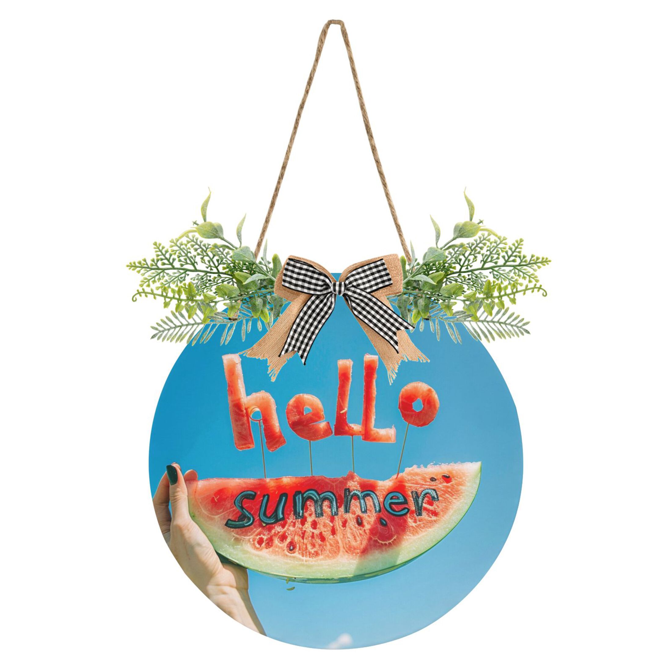 Hello Summer Watermelon Welcome Front Door Sign Round 12 inch Porch ...