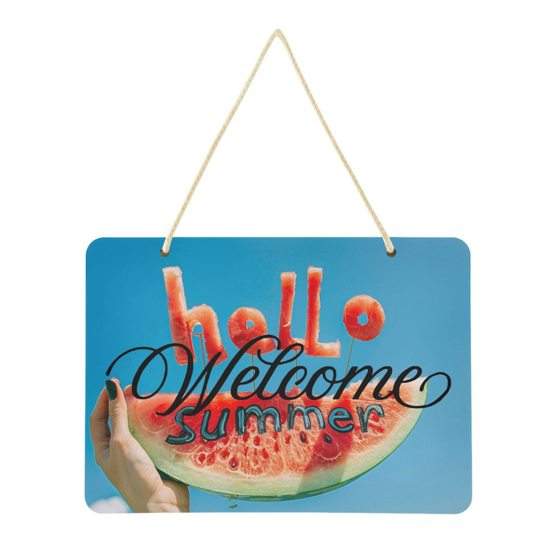 Hello Summer Watermelon Welcome Sign Front Door PVC 14x10 inch Hanger ...