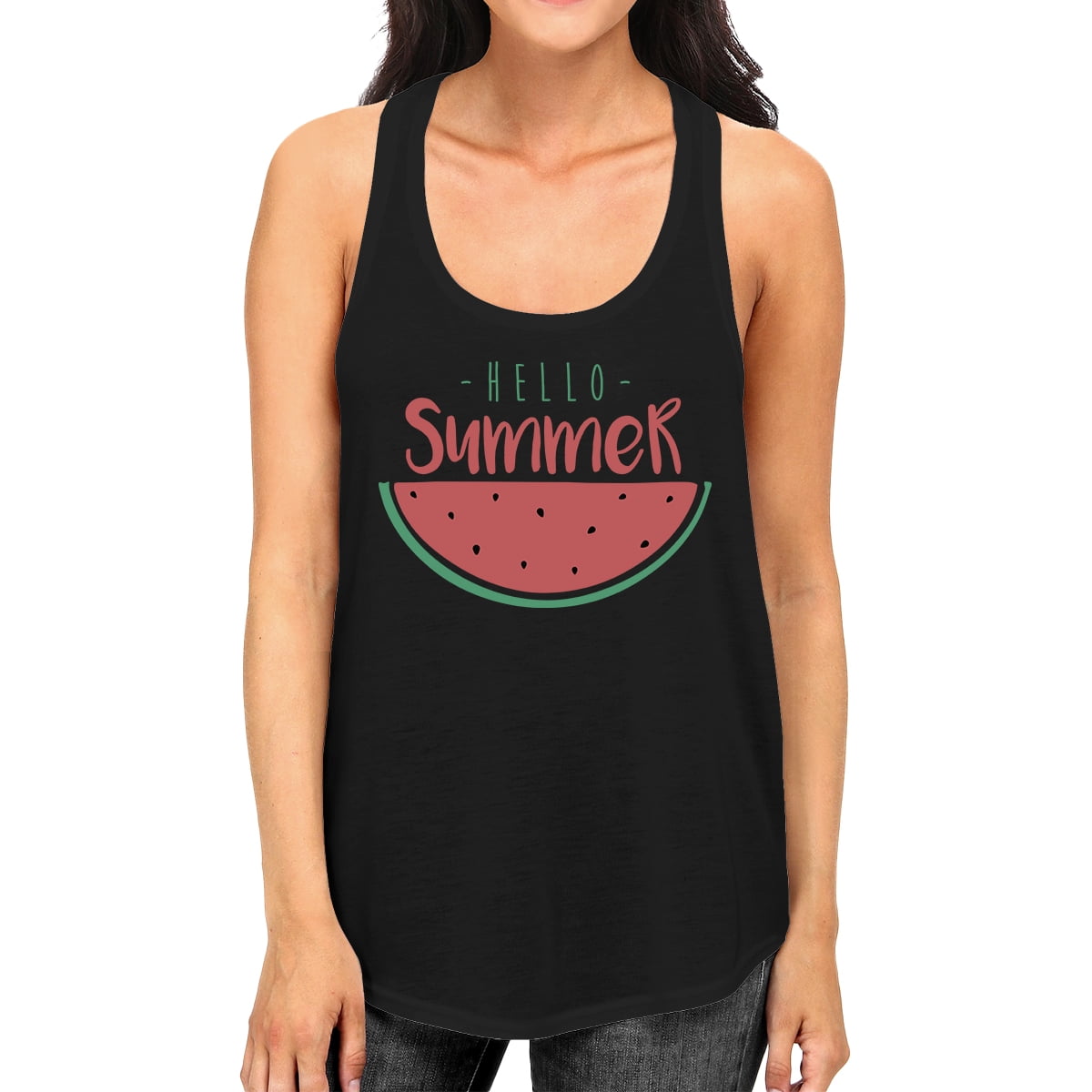 Hello Summer Watermelon Womens Black Tank Top - Walmart.com