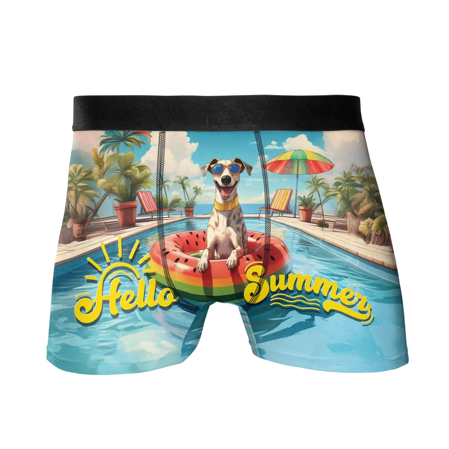 Hello Summer Whippet Pool Day on Watermelon Float All Over Print Boxer ...