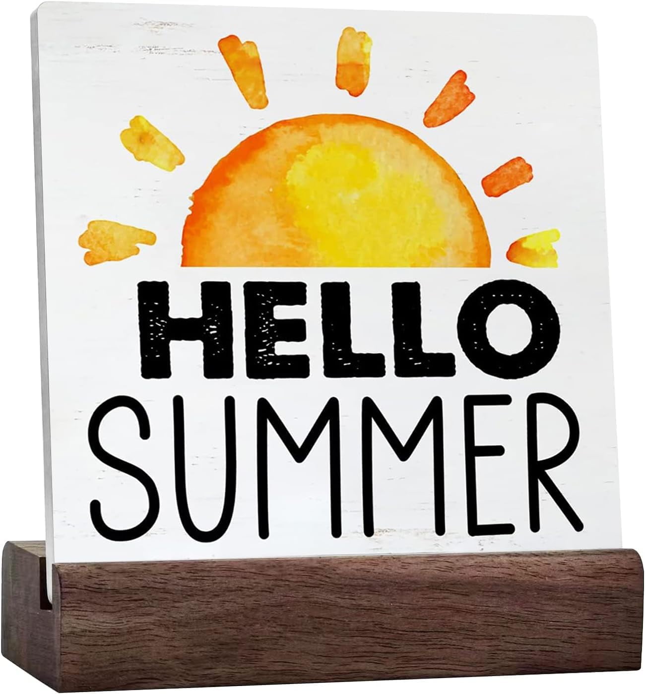 Hello Summer With Sun Ceramic Table Sign Wood Block Tabletop Sign ...