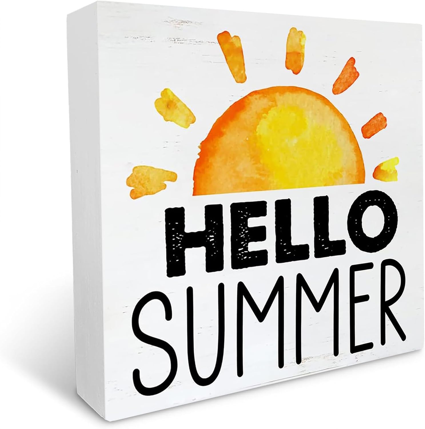 Hello Summer With Sun Wooden Box Sign Wood Block Tabletop Sign ...