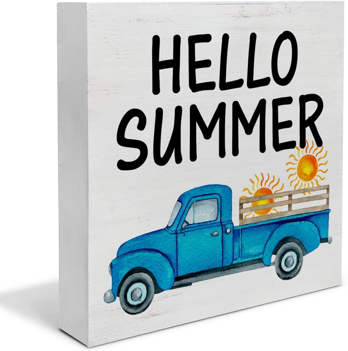 Hello Summer Wood Box Sign Art Decor Desk Sign Blue Truck Sun Wooden ...