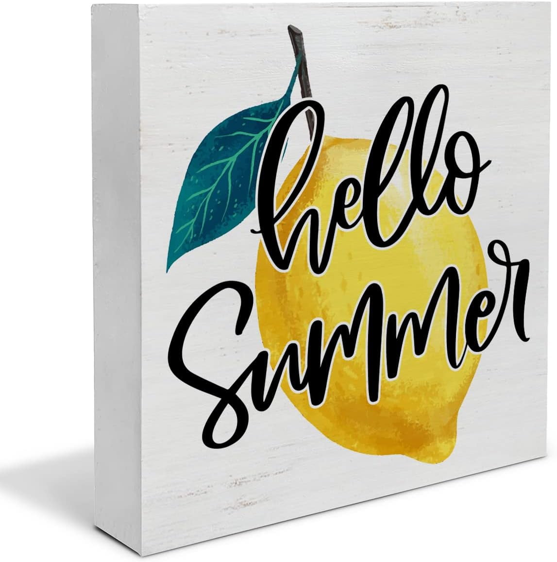 Hello Summer Wood Box Sign Art Decor Desk Sign Watercolor Lemon Wooden ...