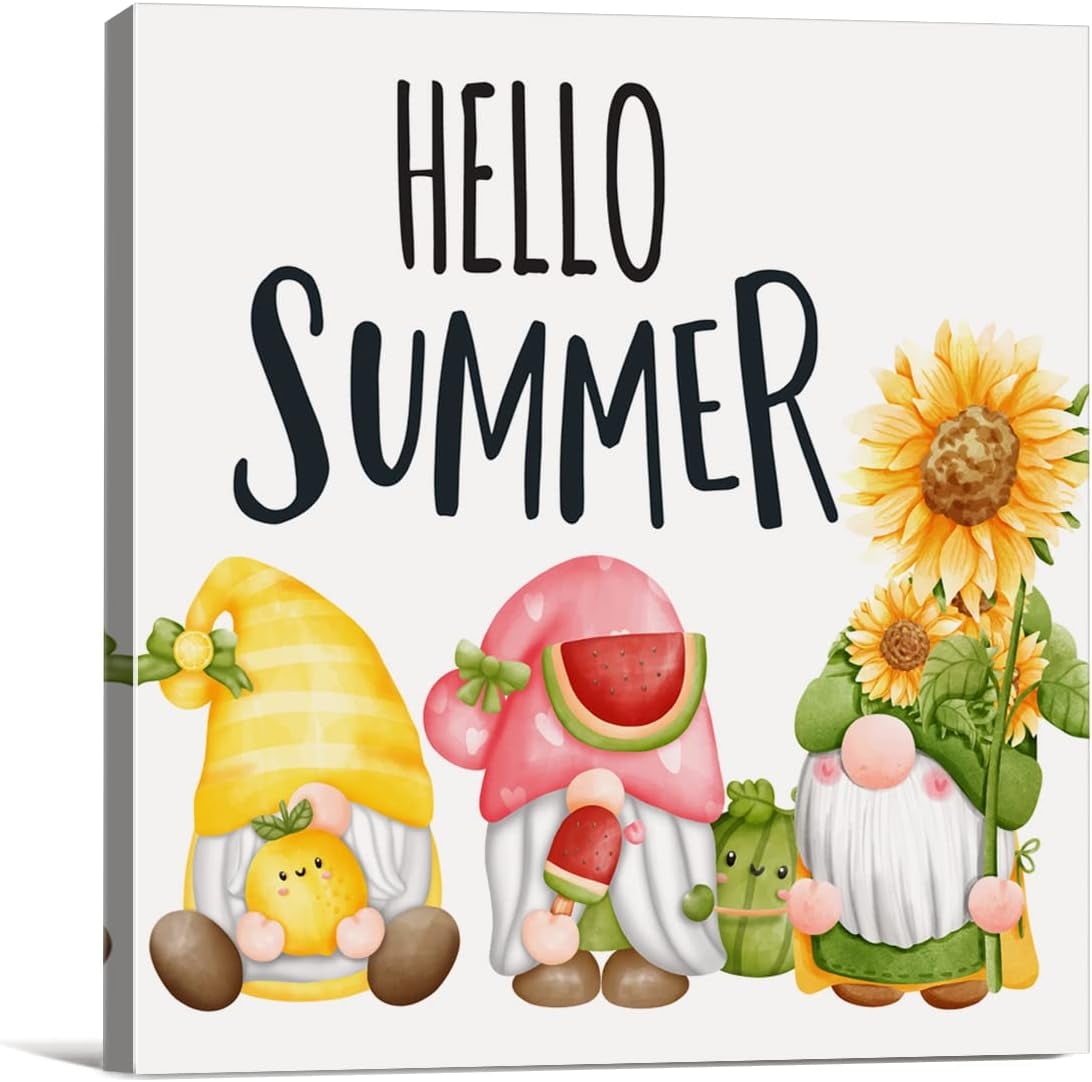 Hello Summer Wood Box Sign Desk Decor 7x7 Inch Lemon Watermelon ...