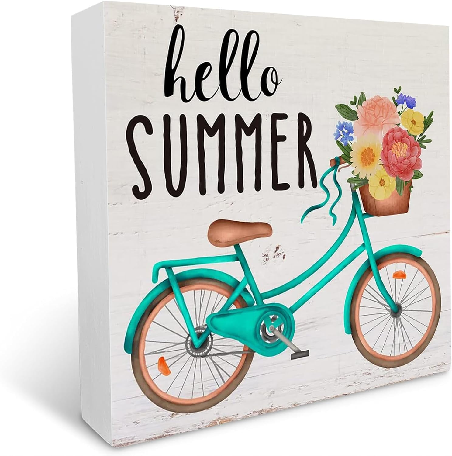 Hello Summer Wood Box Sign Rustic Summer Floral Bicycle Wooden Box Sign ...