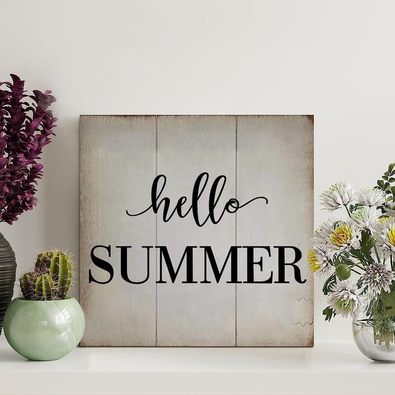 Hello Summer Wood Signs 5x5in Farmhouse Wall Decor Wall Art Wall Hanger ...