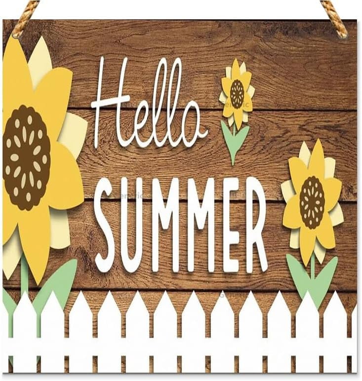 Hello Summer Wood Wall Sign Hanging Wood Sign Home Décor Fence ...