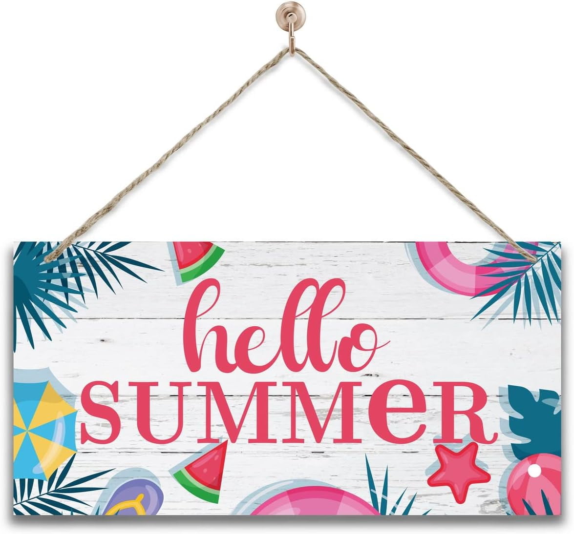 Hello Summer Wood Wall Sign Hanging Wood Sign Home Decor Rustic Summer ...
