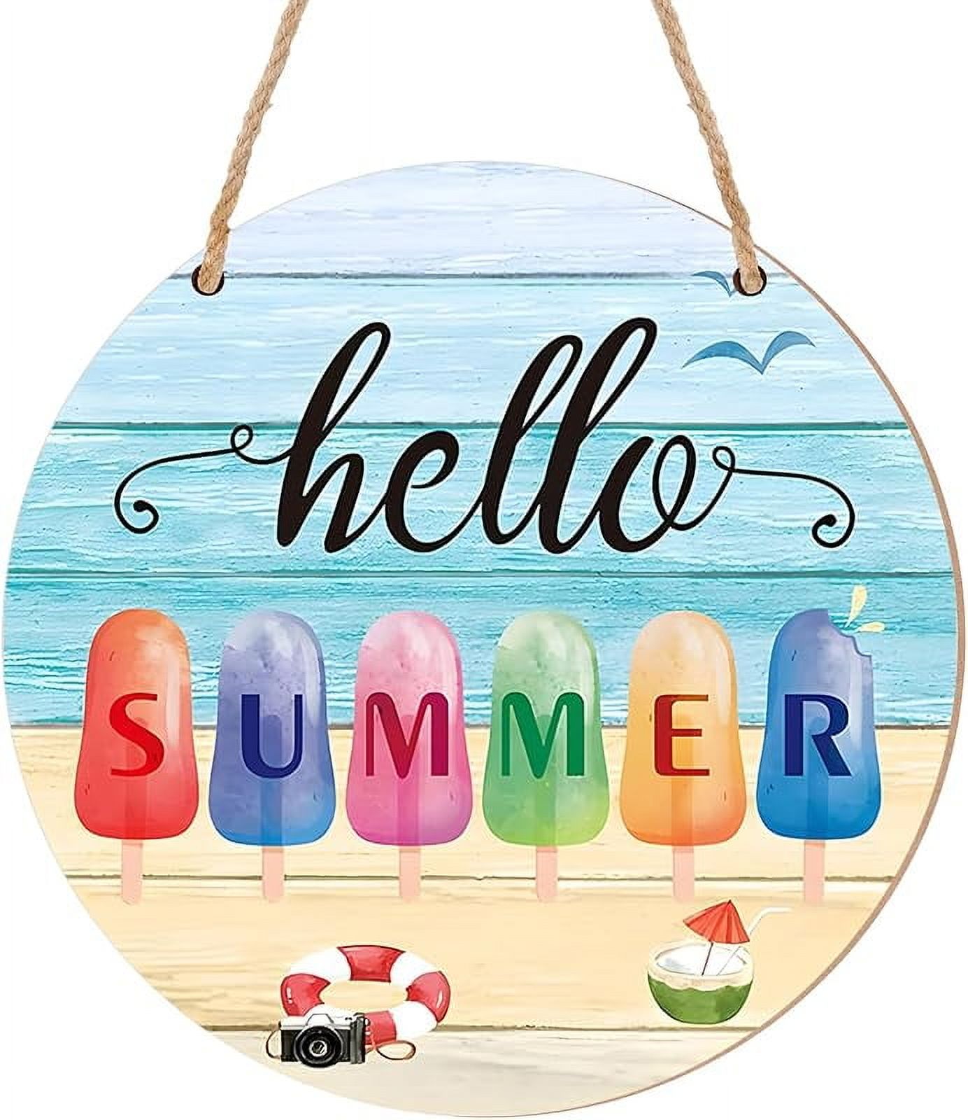 Hello Summer Wooden Door Hanger Housewarming Decorations Funny Boho ...