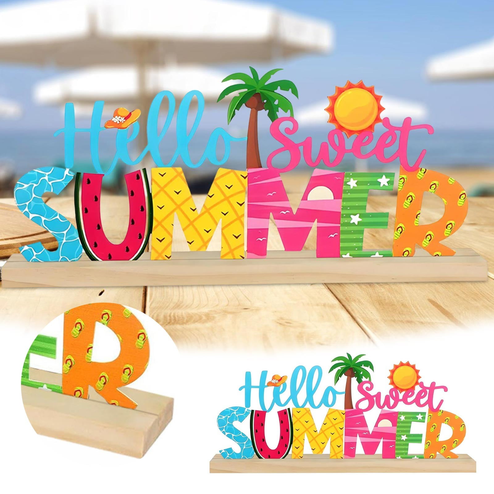 Hello Summer Wooden Sign -12" x 5" Pine Wood Sign Decoration for Home ...
