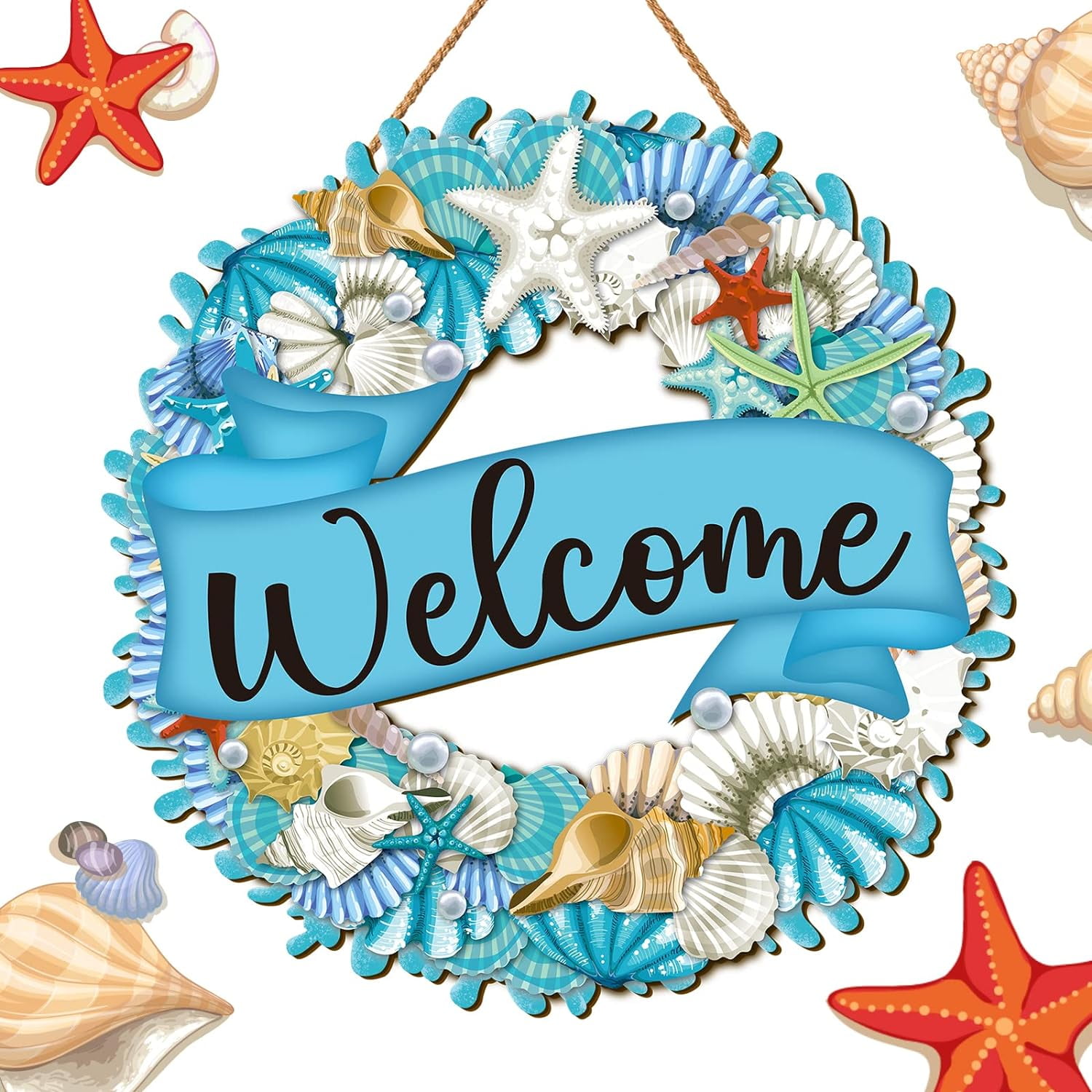 Hello Summer Wreath Sign Ocean Beach Wooden Hanging Wreath Decor ...