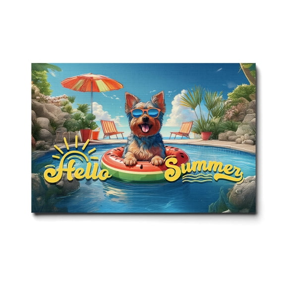 Hello Summer Yorkshire Terrier Pool Day on Watermelon Float Horizontal ...