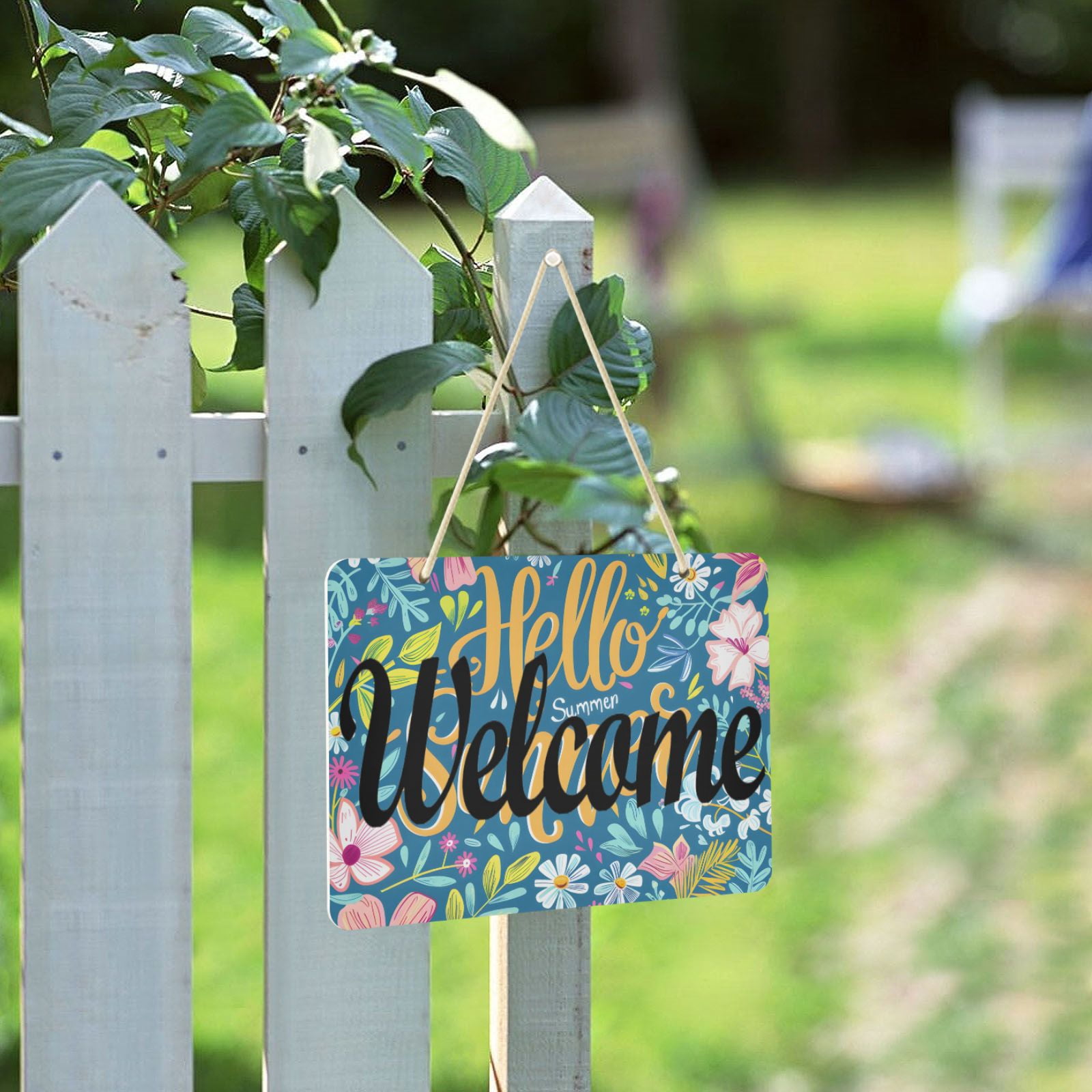 Hello Summer with Flowers Welcome Sign for Front Door Porch Wreath Door ...