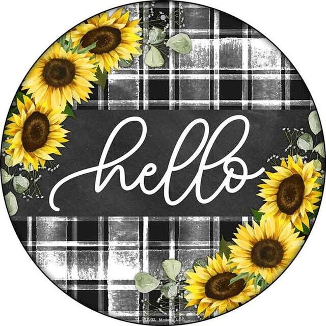 Hello Sunflowers Round Circular Metal Sign for Home Garage Wall & Gift ...