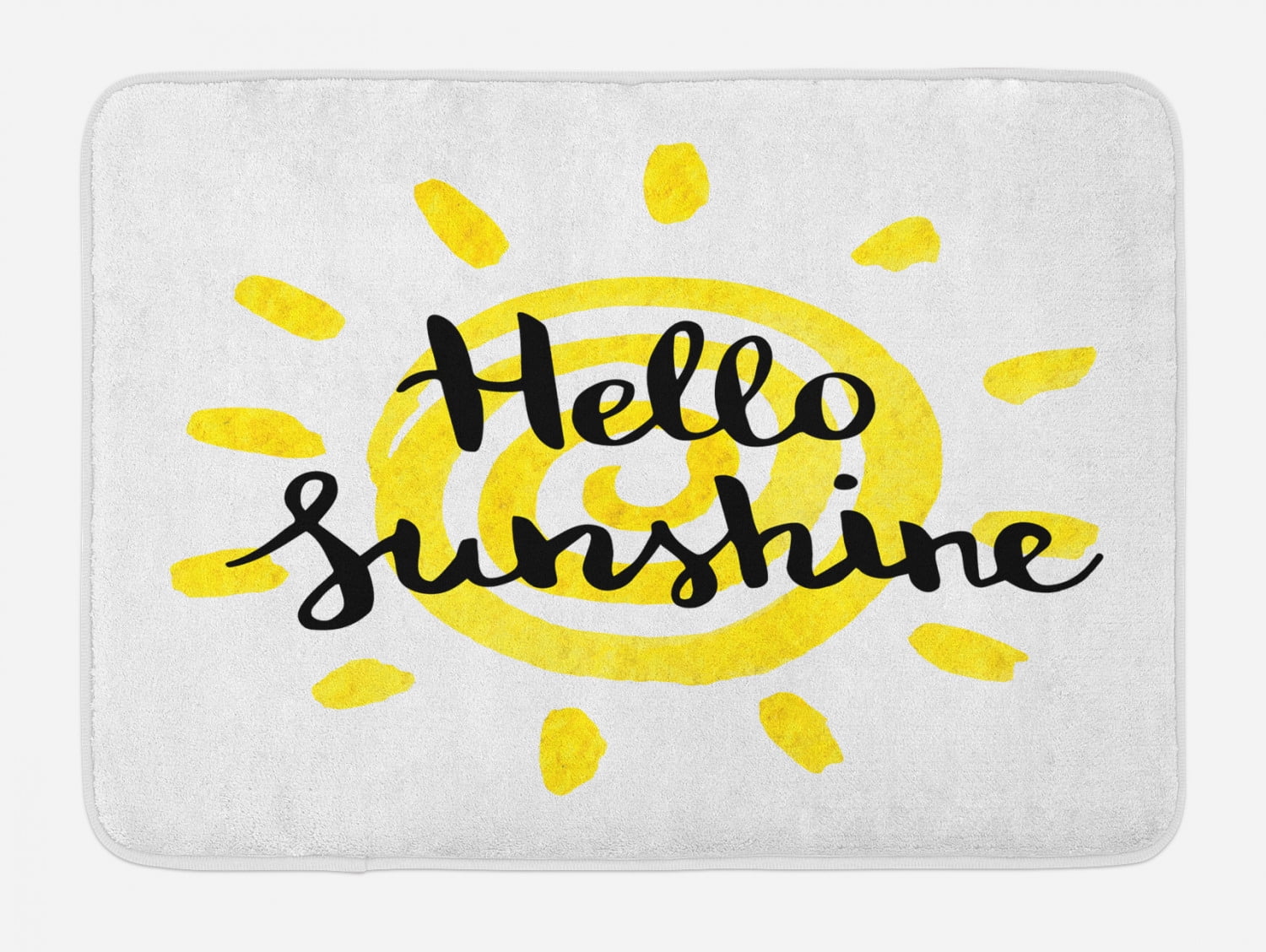 Hello Sunshine Bath Mat, Spiral Sun Motif Watercolor Style Background ...