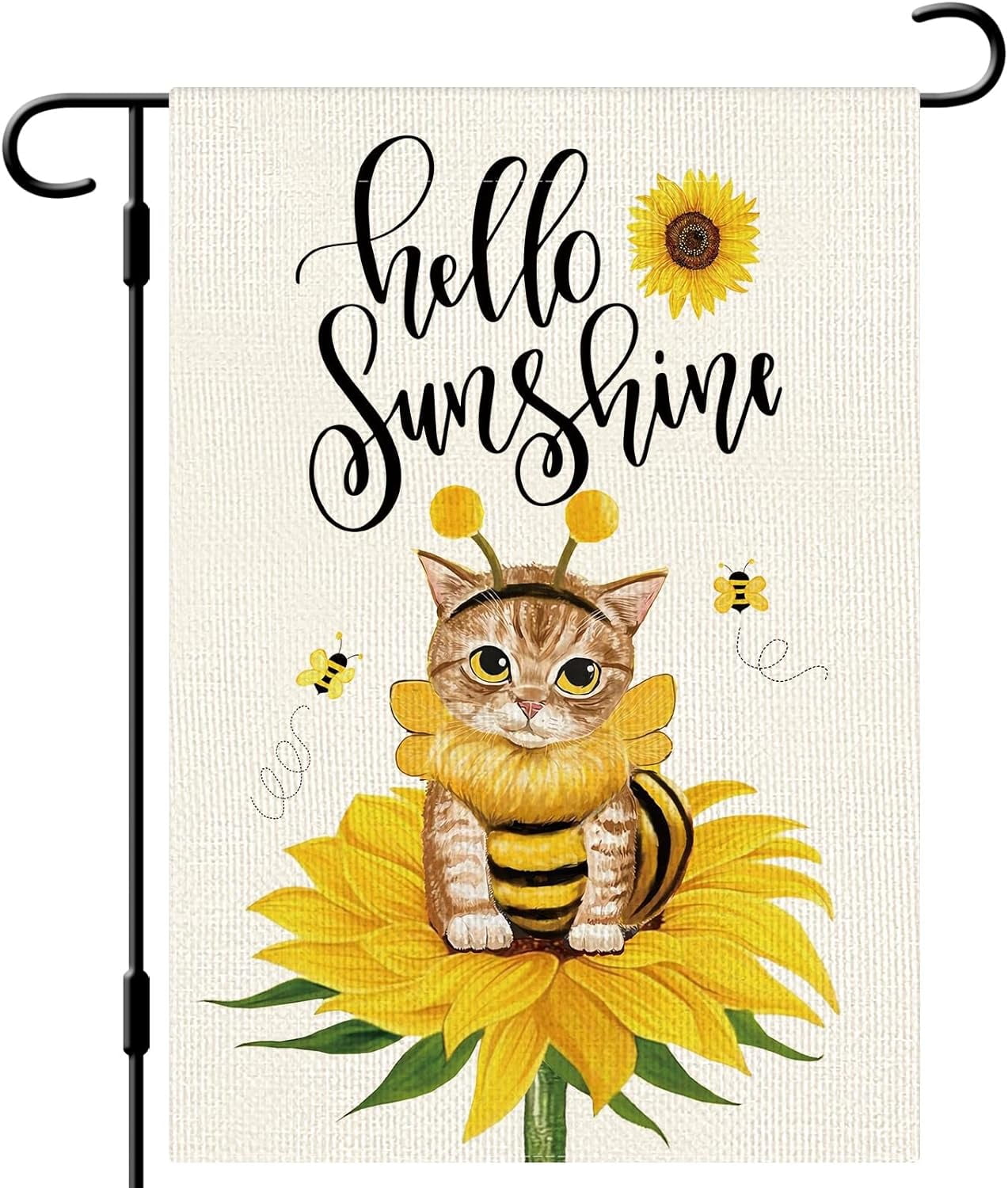 Hello Sunshine Cat Garden Flag Sunflower Bee Cat Funny Garden Flags ...