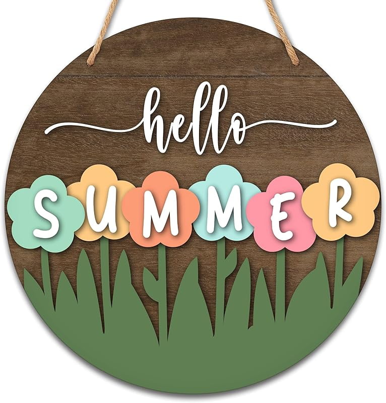 Hello Sunshine Decorations Round Wooden Door Sign for Home, Farmhouse ...