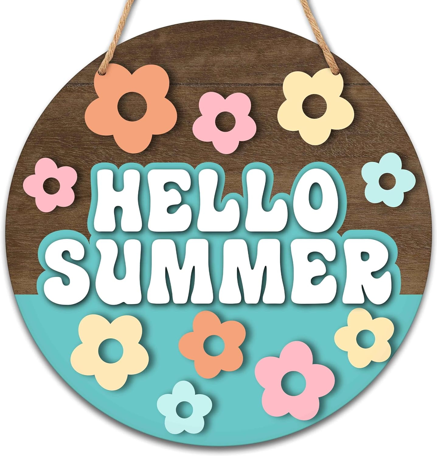 Hello Summer Decorations for Home, 10" Farmhouse Sunflower Door Sign ...