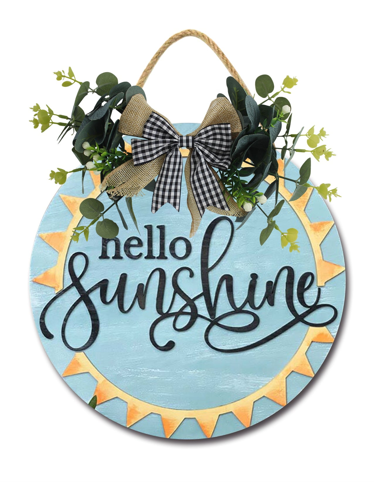 Hello Sunshine Door Sign Home Decor Round Wood Wreaths Wall Hanging ...