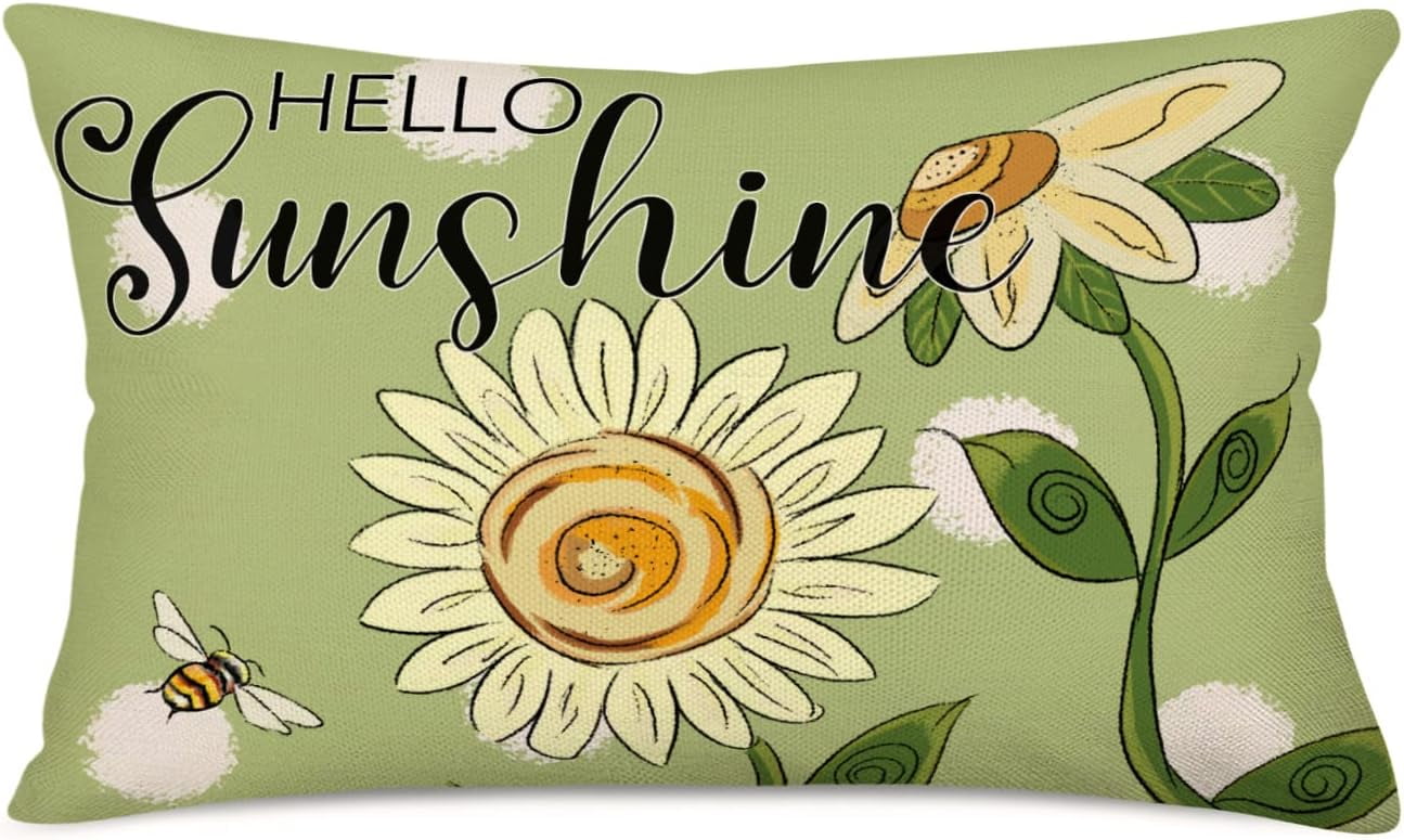 Hello Sunshine Flower Pillow Covers 12x20 Inch Spring Summer Daisy ...