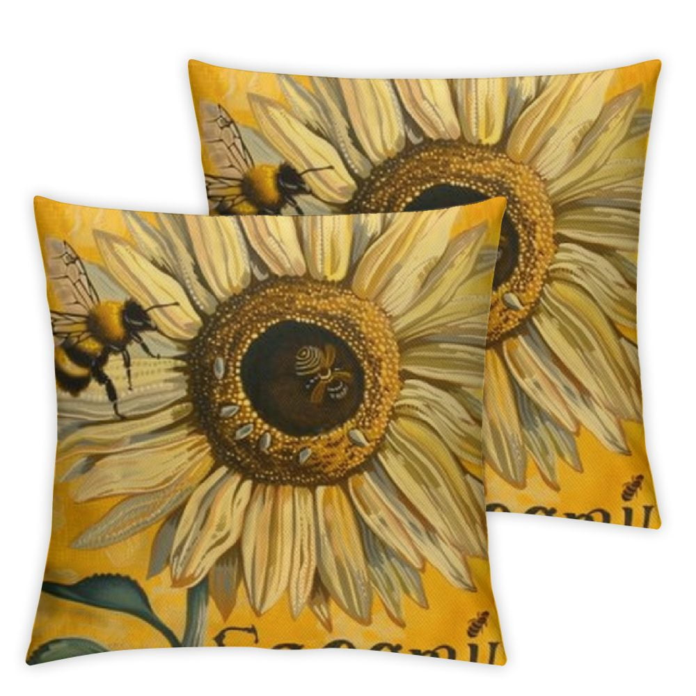 Hello Sunshine Pillow Covers Set of Summer Sunflower Bee Farmhouse ...