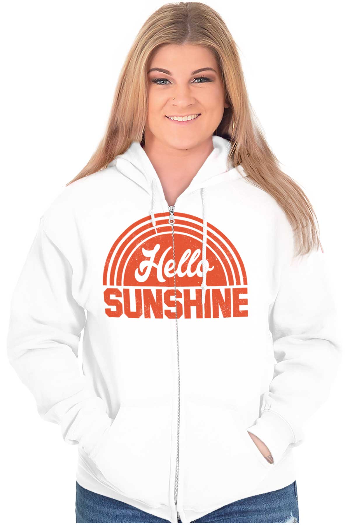 Hello Sunshine Positive Vibes Beachy Zip Hoodie Sweatshirt Women Brisco ...