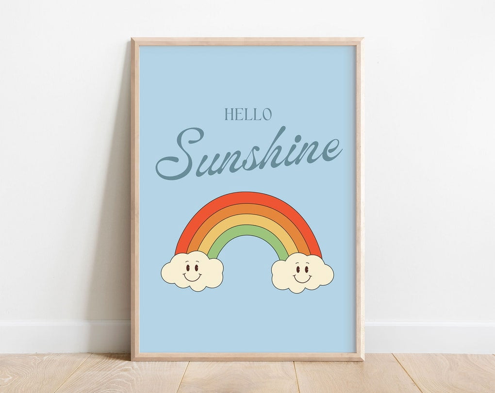 Hello Sunshine Print, Kids Wall Art, Colorful Playroom Poster, Smile ...
