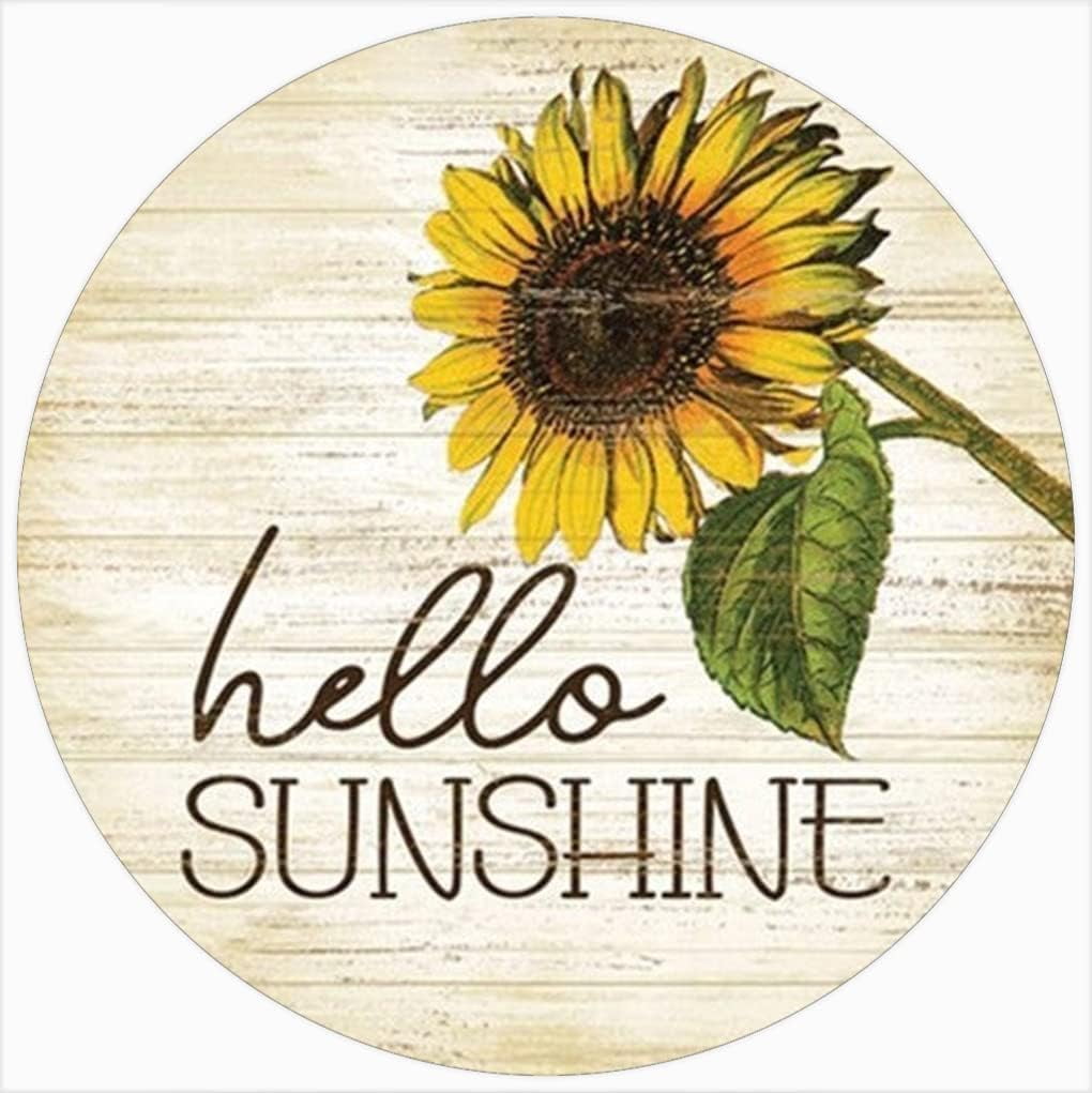 Hello Sunshine Round Metal Tin Sign Wall Hanging Plaque Wreath Sign For ...