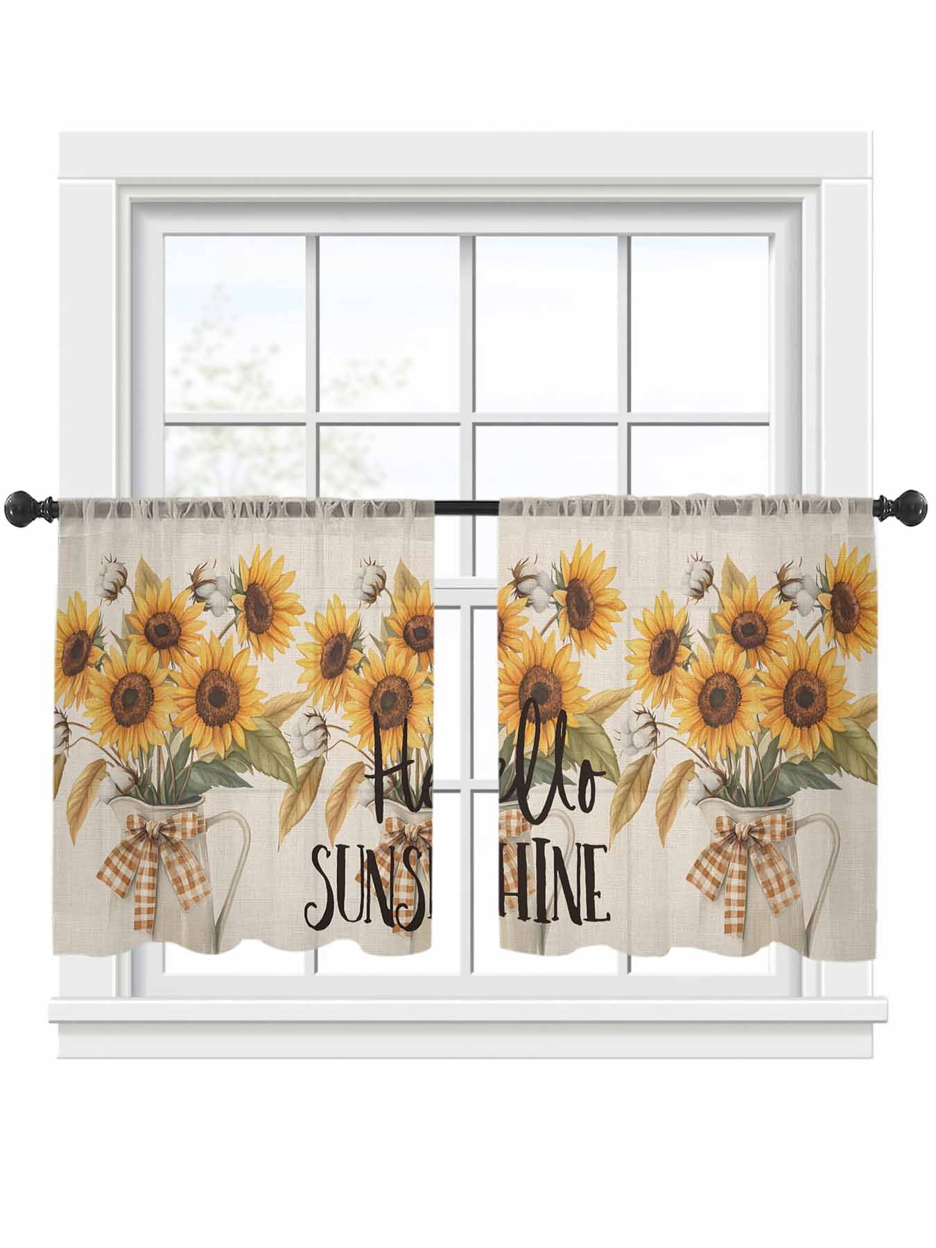 Hello Sunshine Sheer Curtains 2 Panels Set Yellow Sunflower Linen ...
