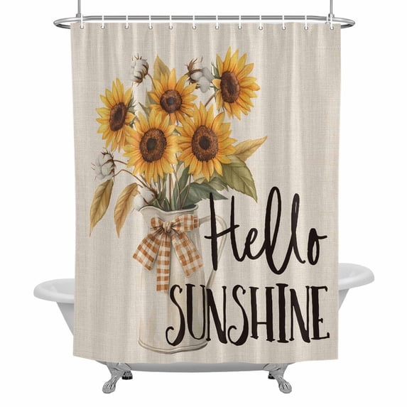 Hello Sunshine Shower Curtain for Bathroom, Yellow Sunflower Linen ...