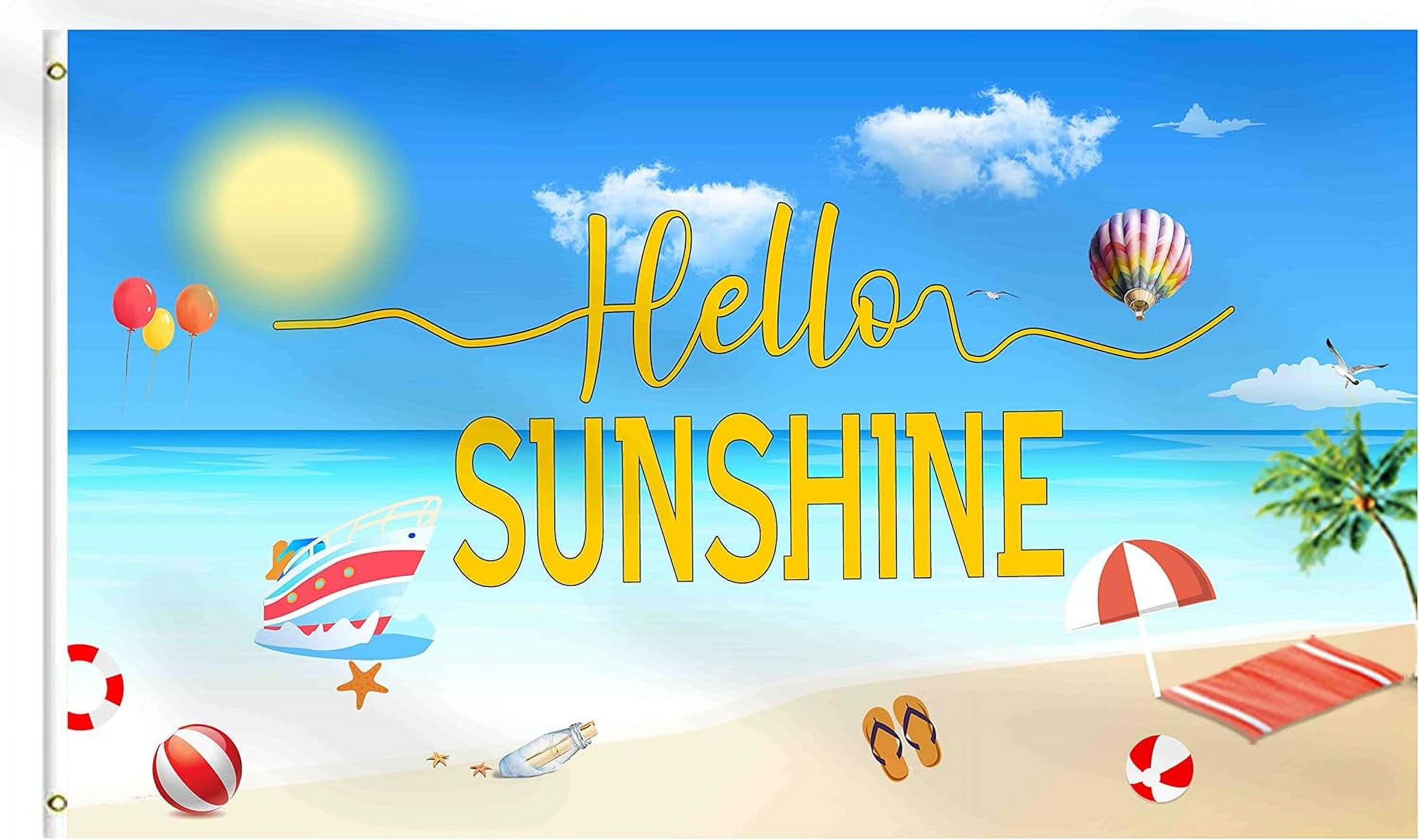 Hello Sunshine Summer Flag,Summer Beach Decorations Banner Flag Holiday ...