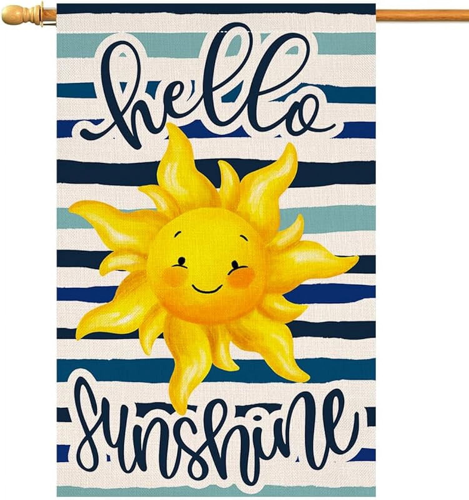 Hello Sunshine Summer House Flag 28 x 40 Vertical Double Sided Stripe ...