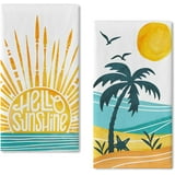 Hello Sunshine Summer Sun Kitchen Dish Towels Set of 2, Spring Tropical ...