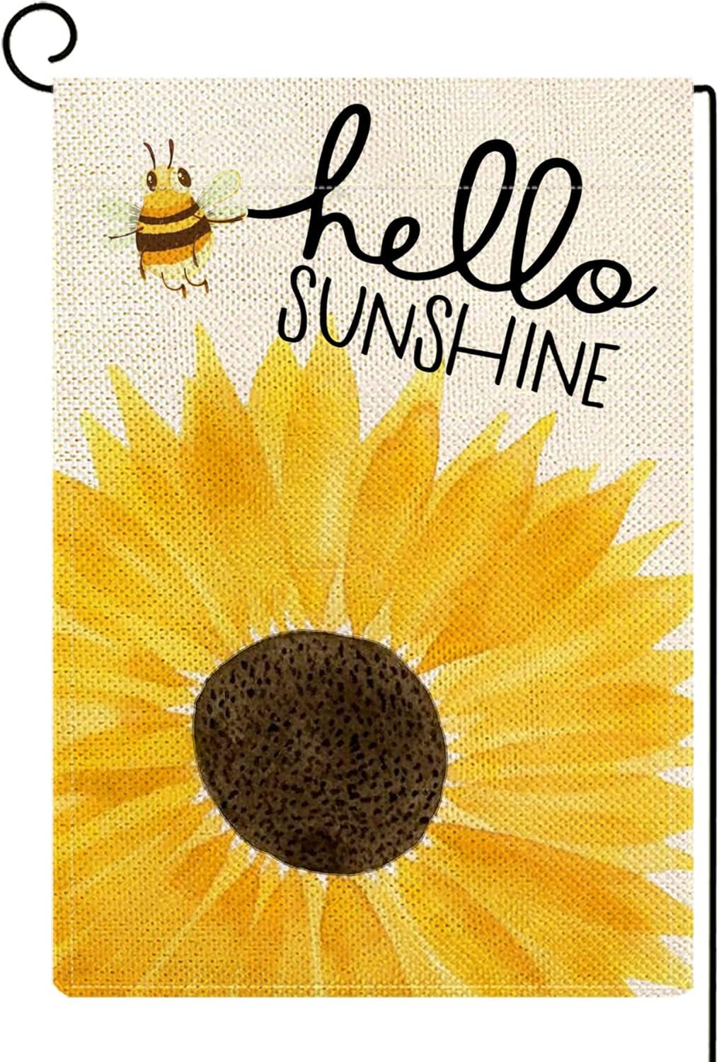 Hello Sunshine Summer Sunflowers Garden Flag Double Sided Watercolor ...