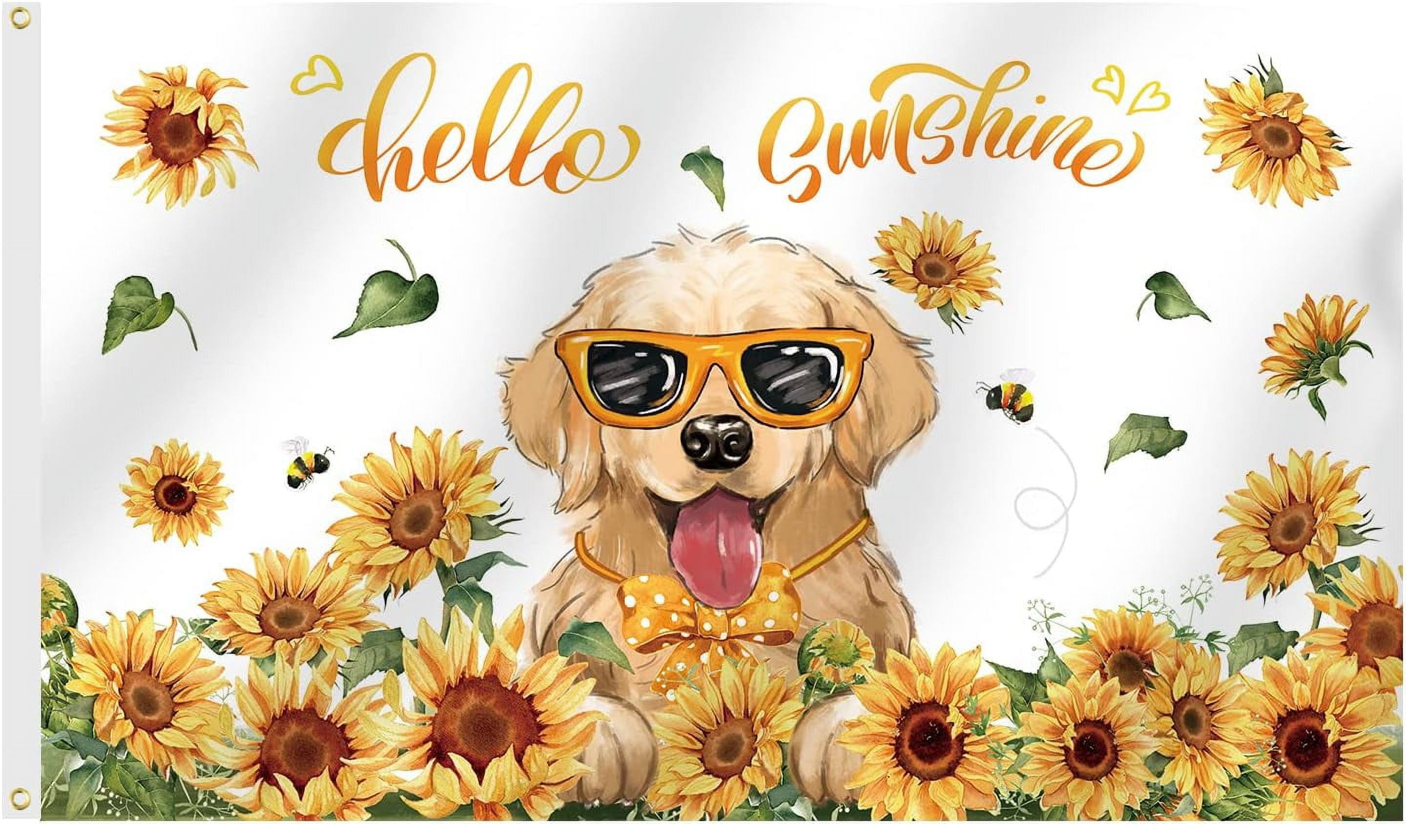 Hello Sunshine Sunflower Flag, Spring Summer Sunflower Golden Retriever ...