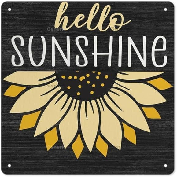 Hello Sunshine Tin Plaque Sign Decor, Sunflower Quote Metal Signs Decor ...