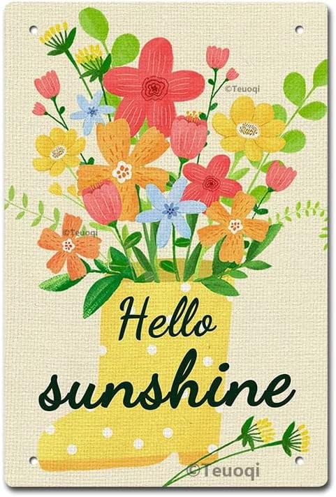 Hello Sunshine Tin Sign Hello Summer Metal Signs Pool Rules Floral Bee ...