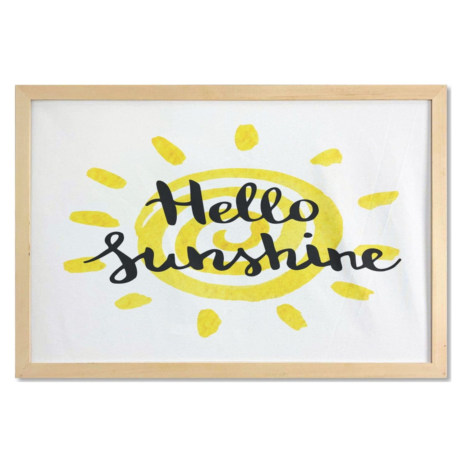 Hello Sunshine Wall Art with Frame, Spiral Sun Motif Watercolor Style ...