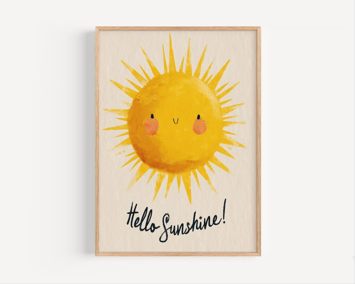 Hello Sunshine Wall Art – Happy Sun Cute Nursery Room Decor Positive ...